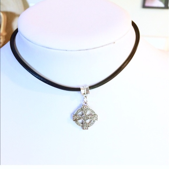 Jewelry | Celtic Cross Black Leather Choker | Poshmark